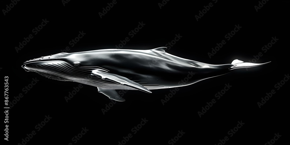 Creating a metal Black White logo in the shape of a blue whale. Concept ...
