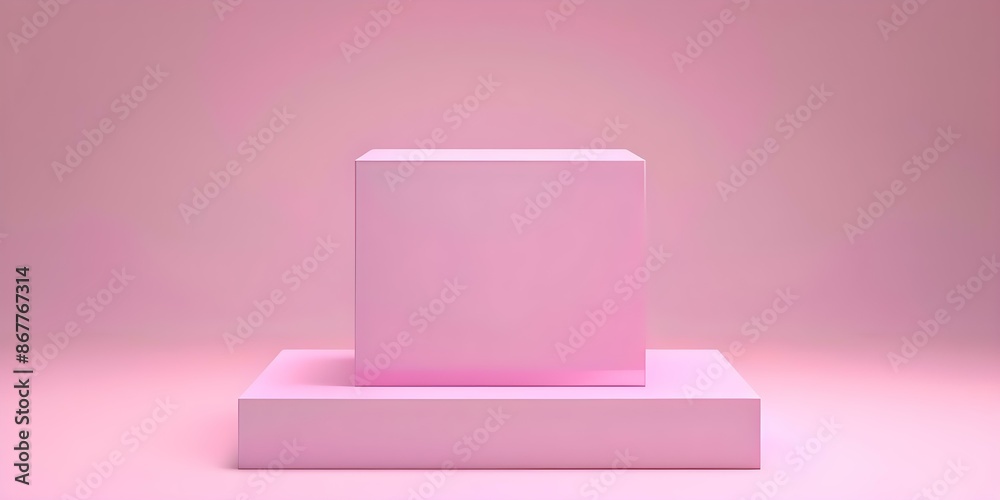 Create a pink 3D render of a square rectangle box for display. Concept ...