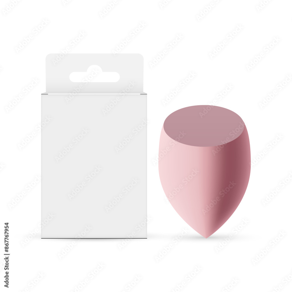 Pink Makeup Sponge Mockup With Packaging Box, Front View, Isolated On ...