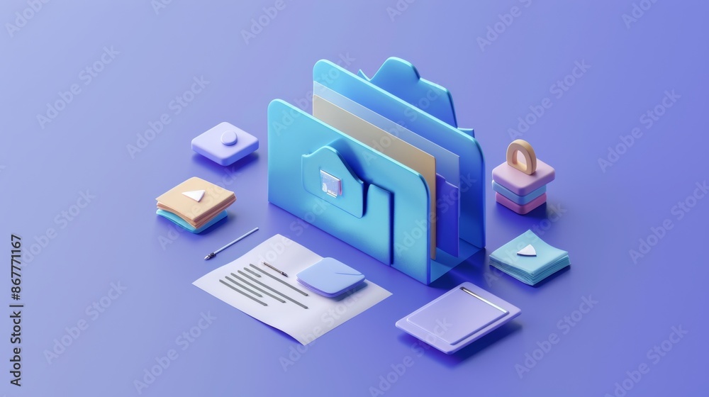 3d folder and paper for management multimedia file. document file work ...