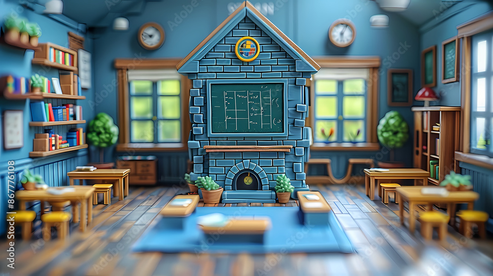 Background image of isometric view of a cute classroom with desks ...