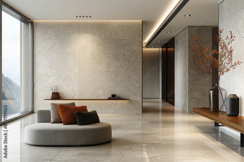 Minimal fiberboard wall panel in a modern interior, featuring smooth ...