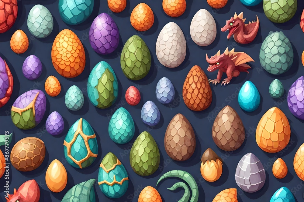 Dragon eggs with different texture for ui game design. Vector cartoon ...