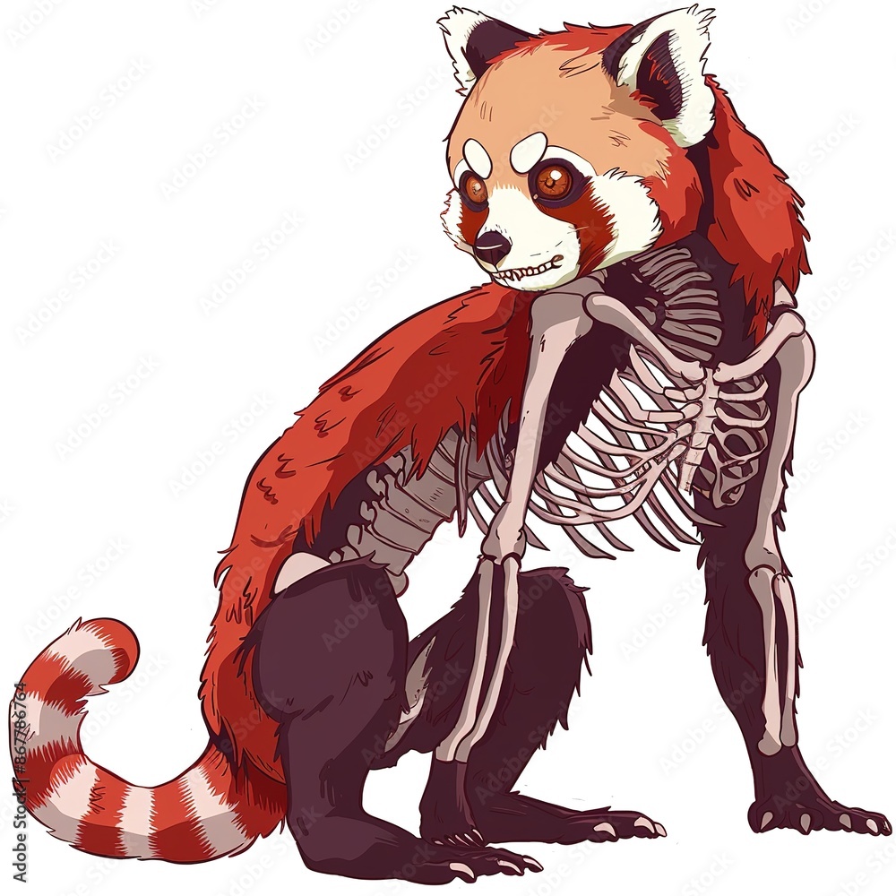 Red Panda skeleton cartoon isolated whitebackground Stock Illustration ...