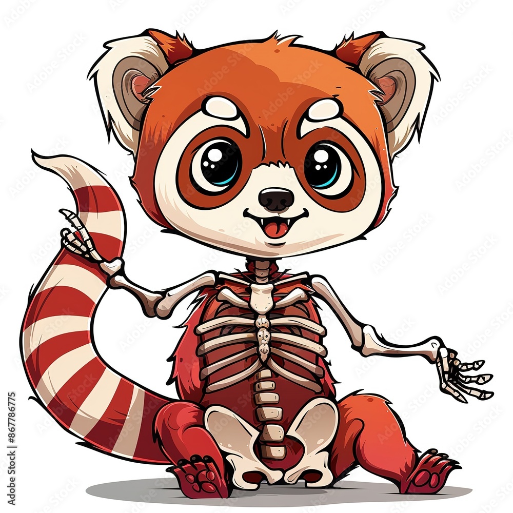Red Panda skeleton cartoon isolated whitebackground Stock Illustration ...