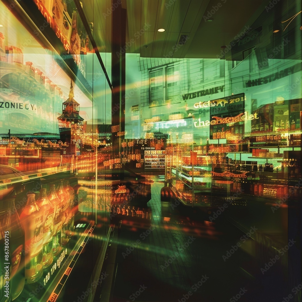 surreal juxtaposition of the old and new store names overlapping on a ...