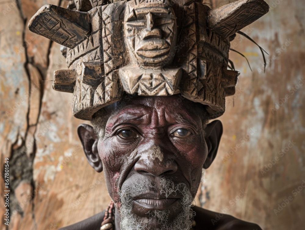 Dogon elder wearing the Satimbe mask, which represents the mythical ...
