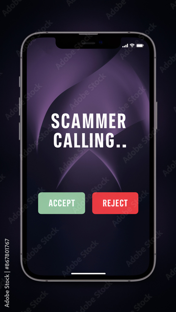 Scammer Calling Alert on Smartphone with Elegant Purple Background and ...
