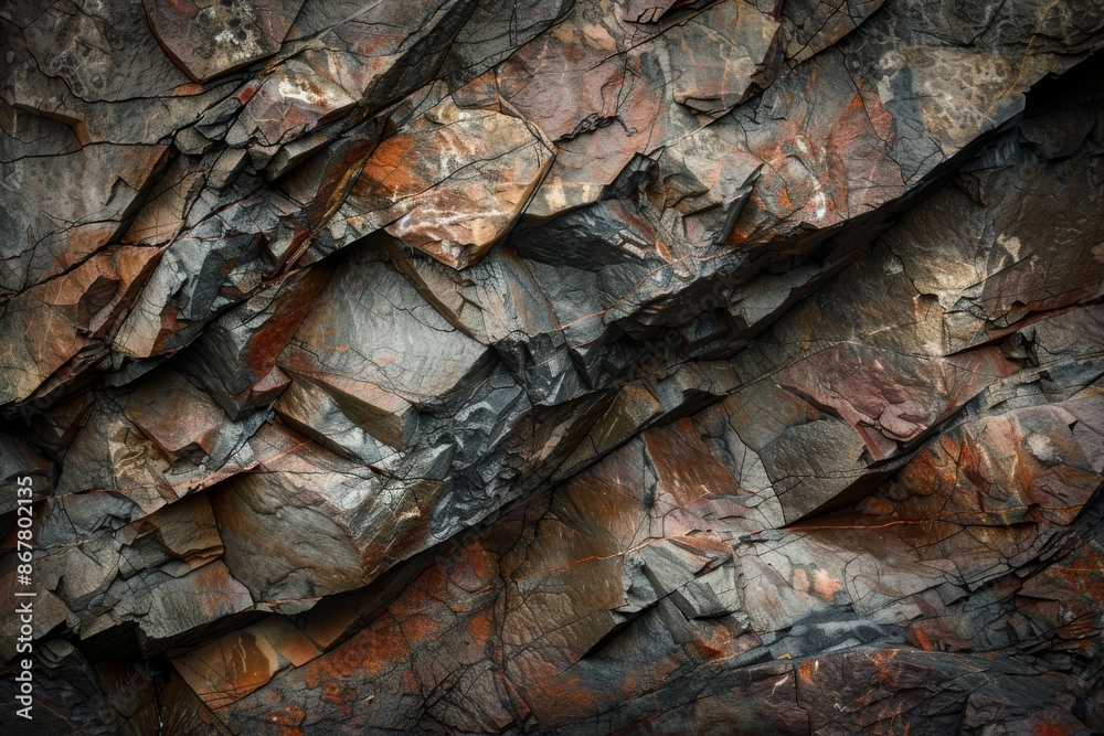 cliff face composed of garnet schist. The image highlights the rugged ...