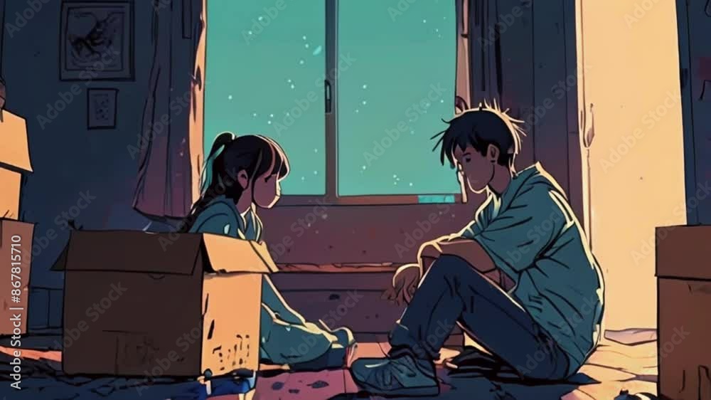 Lofi Romantic couple in Cozy Room , book in hand, smiles glances. soft ...