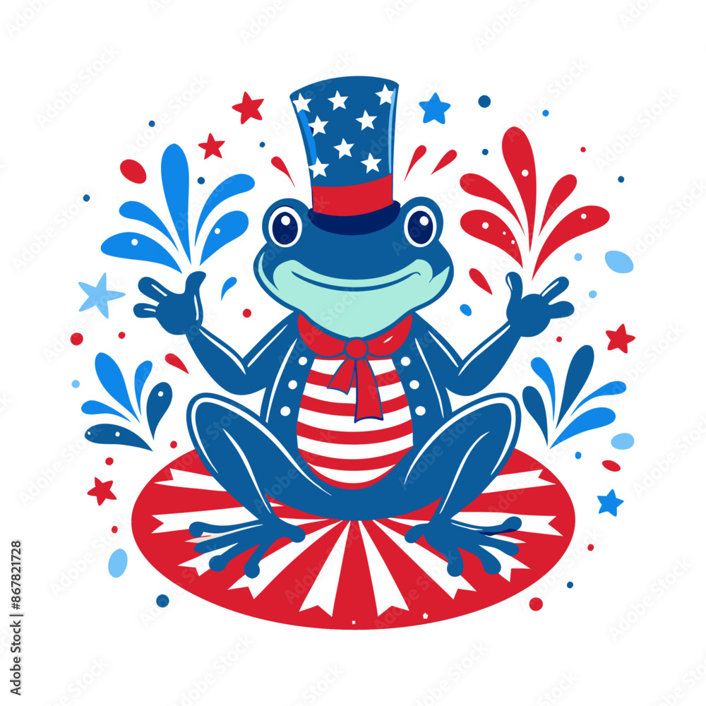 american flag theme independence day funny cartoon frog Illustration ...