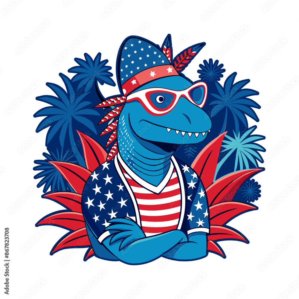 American Flag Theme Independence Day Cartoon iguana Vector Illustration ...