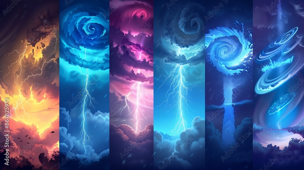 Vector illustrations of different weather phenomena thunderstorms ...