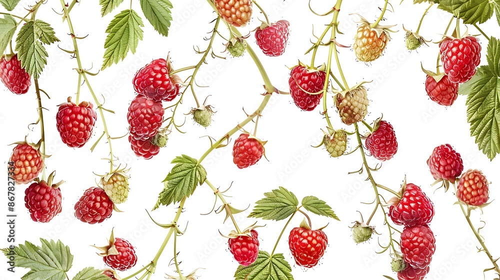 Detailed chart on the Raspberry Rubus idaeus showcasing its summer ...