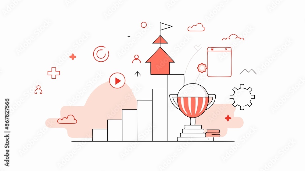 subtle, white outline of strategy concept on plain, white background ...