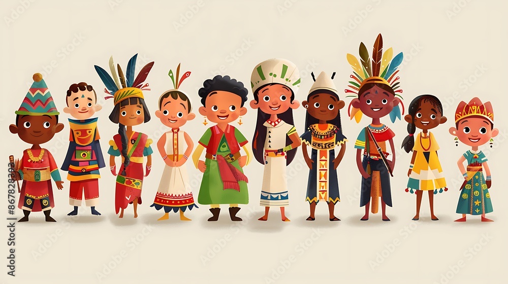 Series of cartoon characters representing diverse cultural identities ...