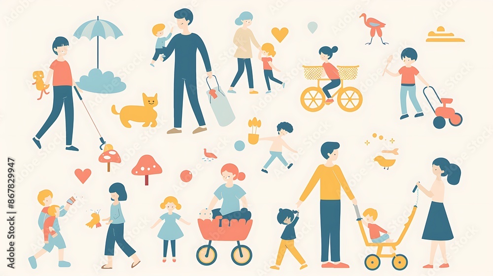 Set of graphic resource parenting family life including icon ...