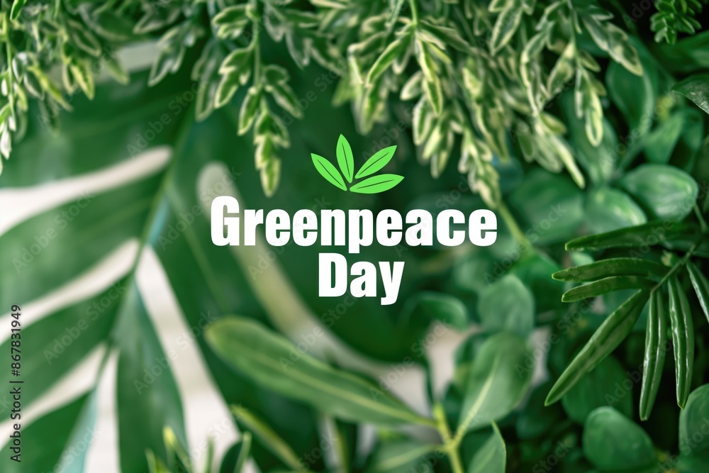 Greenpeace Day background with lush green leaves. Environmental ...