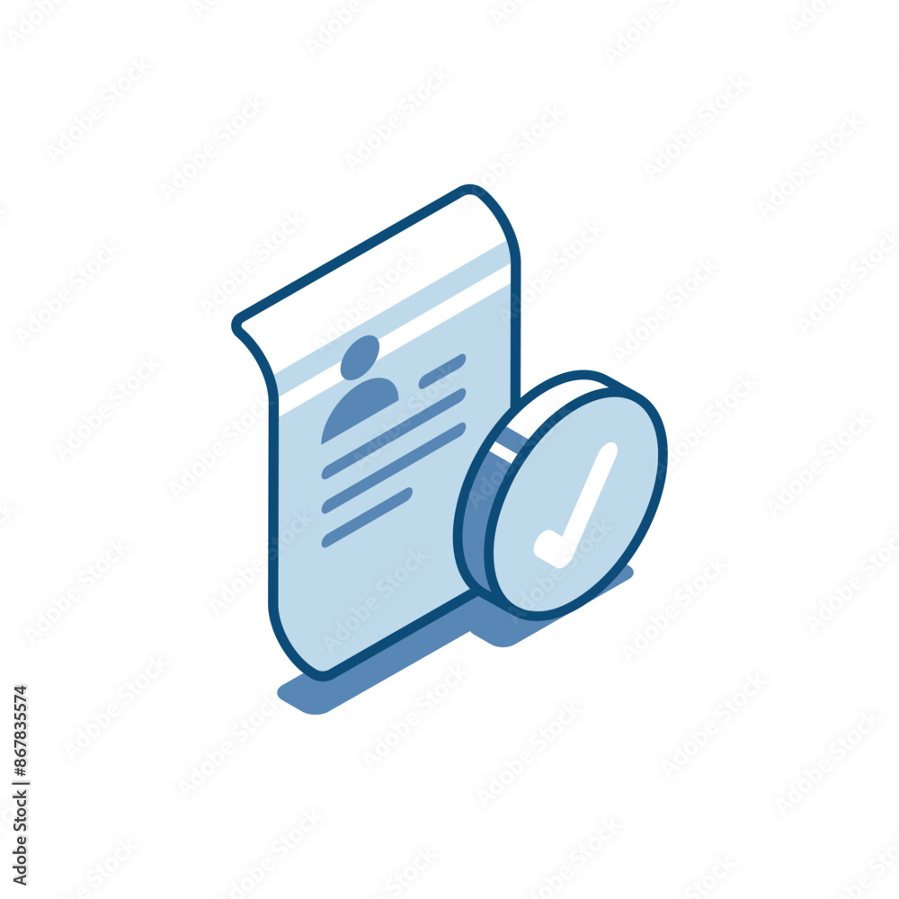 isometric vector sheet of paper and check mark linear icon, in color on ...