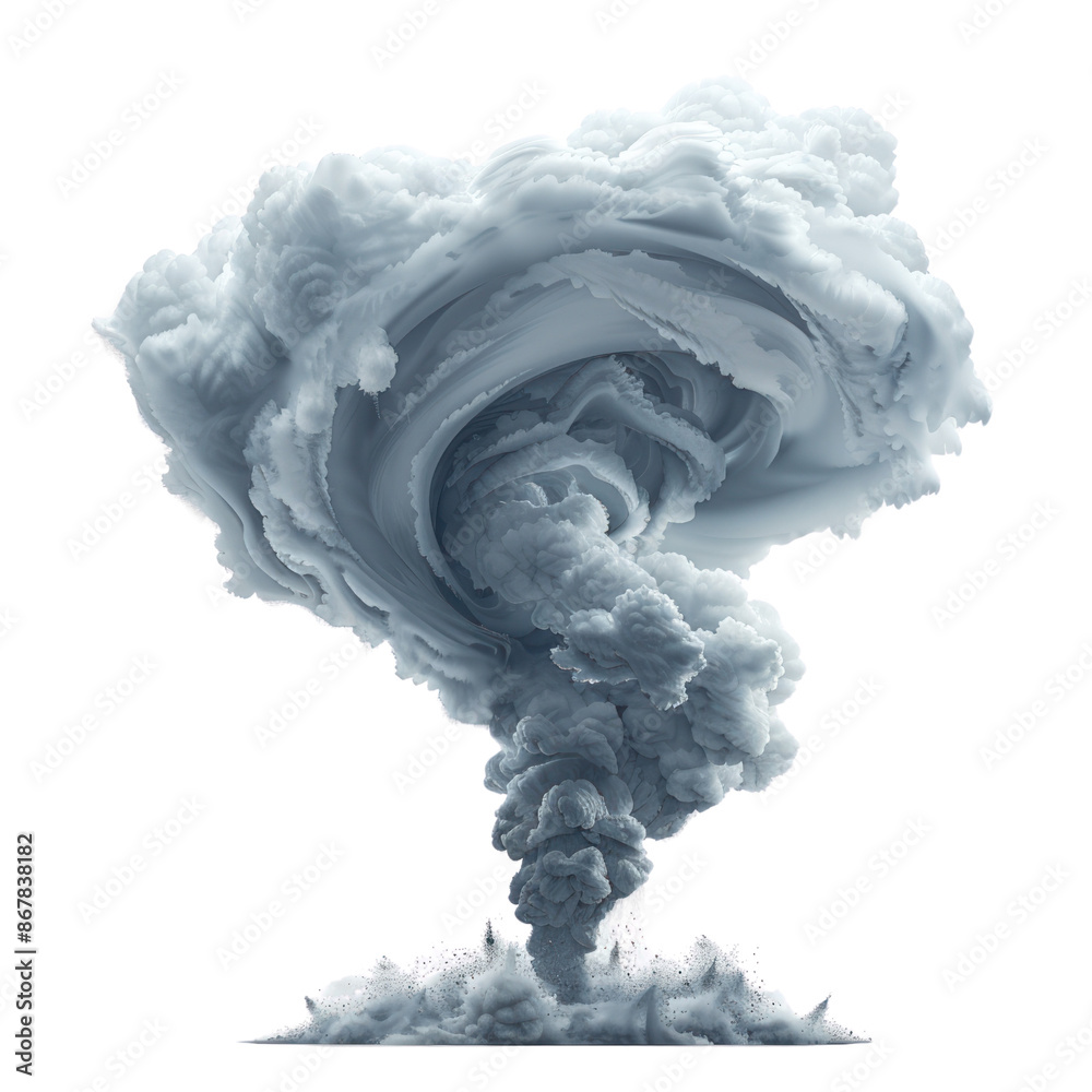 Surreal cloud vortex resembling a tornado on a white background, ideal ...