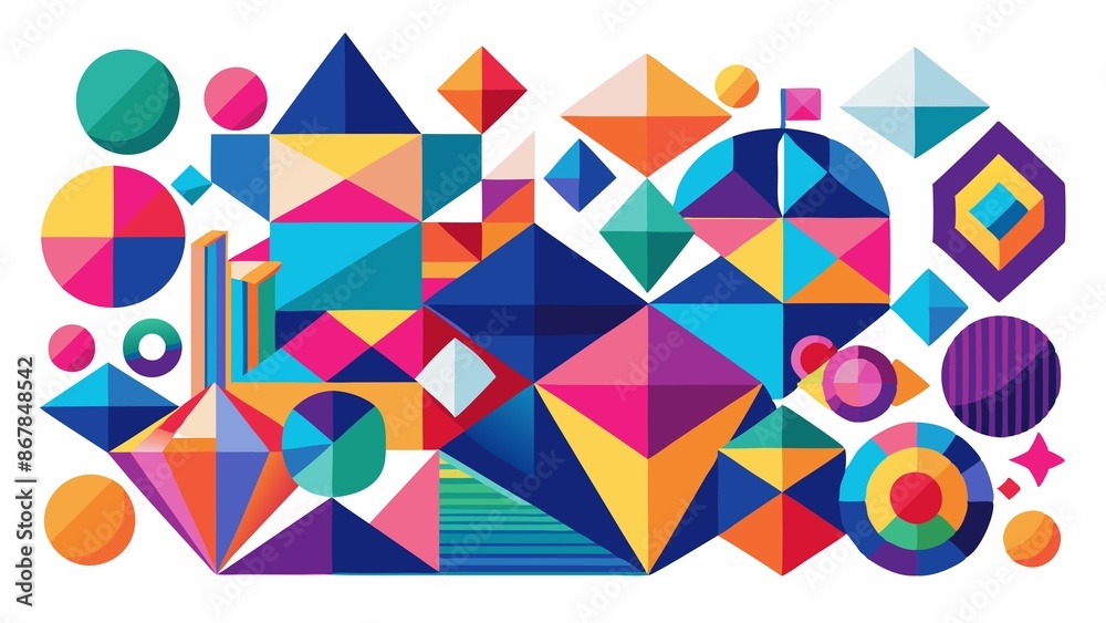 gorgeous set of geometric shapes in various sizes and colors, arranged ...