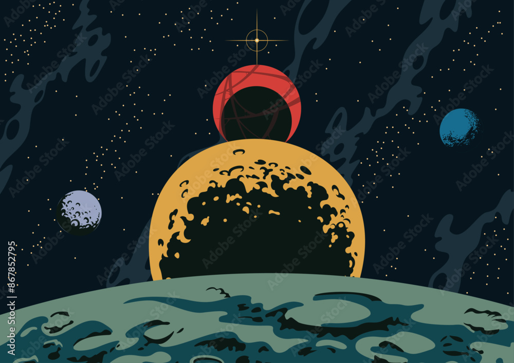 Planet Panorama, Planetary Surface, Craters, Deep Space Background ...