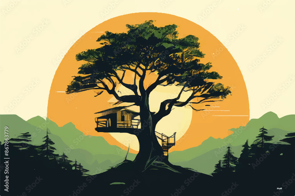 Tree House. Tree house for kids. Vector Background. Tree house for ...