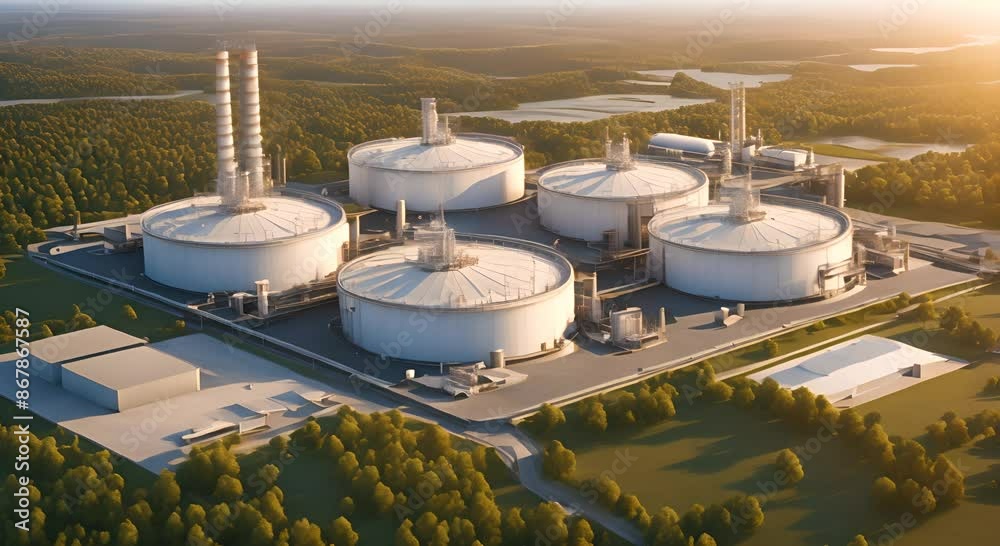 Large industrial complex with a massive LNG storage tank for natural gas Concept Industrial ...
