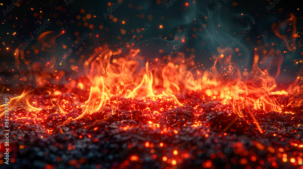 Hologram of fire, where flames pulse with red and orange light ...