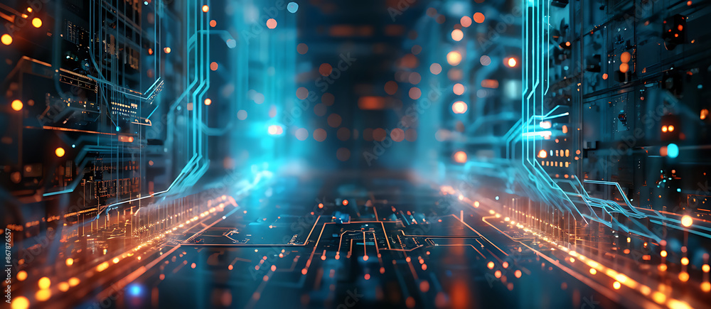 Digital background ideal for technological operations, neural networks, AI, data transmission ...