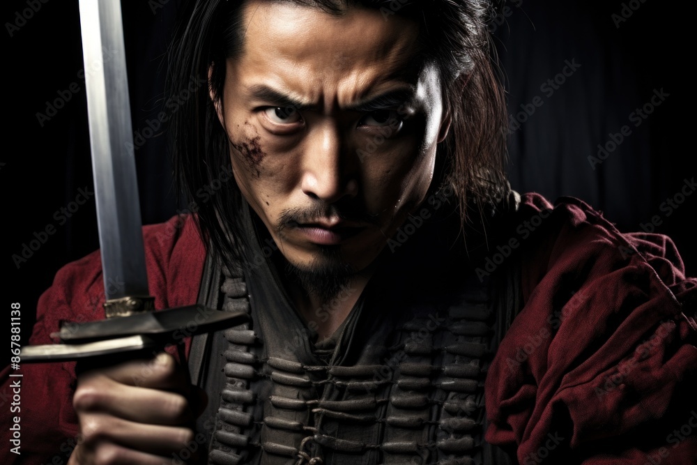 Valiant icon - japanese samurai portrait, highlighting the fierce ...