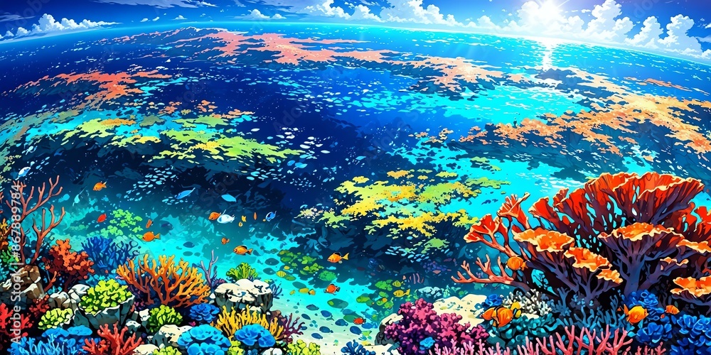 great barrier reef australia anime style stunning aest background Stock ...
