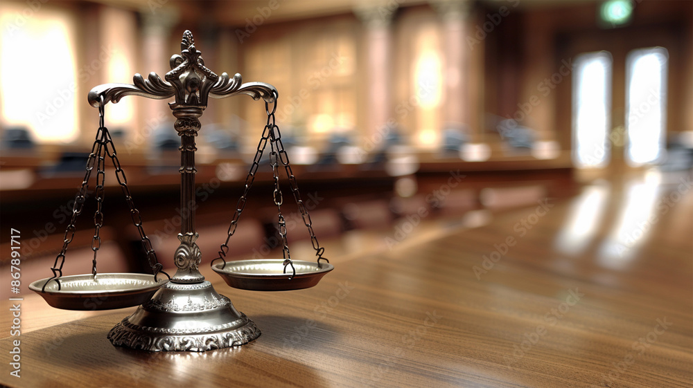 Scale of justice in court. Legal office of lawyers, justice and law ...