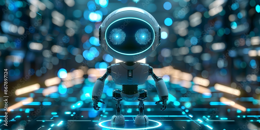 Blue digital robot icon levitation and circle futuristic HUD with Ai ...