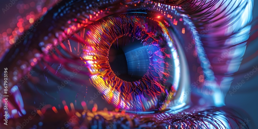 Human multicolored iris of the eye animation concept. Rainbow lines ...