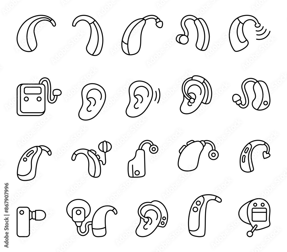 Hearing aid for the deaf. Coloring Page. Medical device. Hand style ...