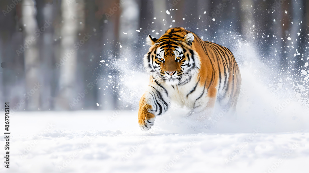Powerful and Majestic Siberian Tiger Charging through the Snowy ...