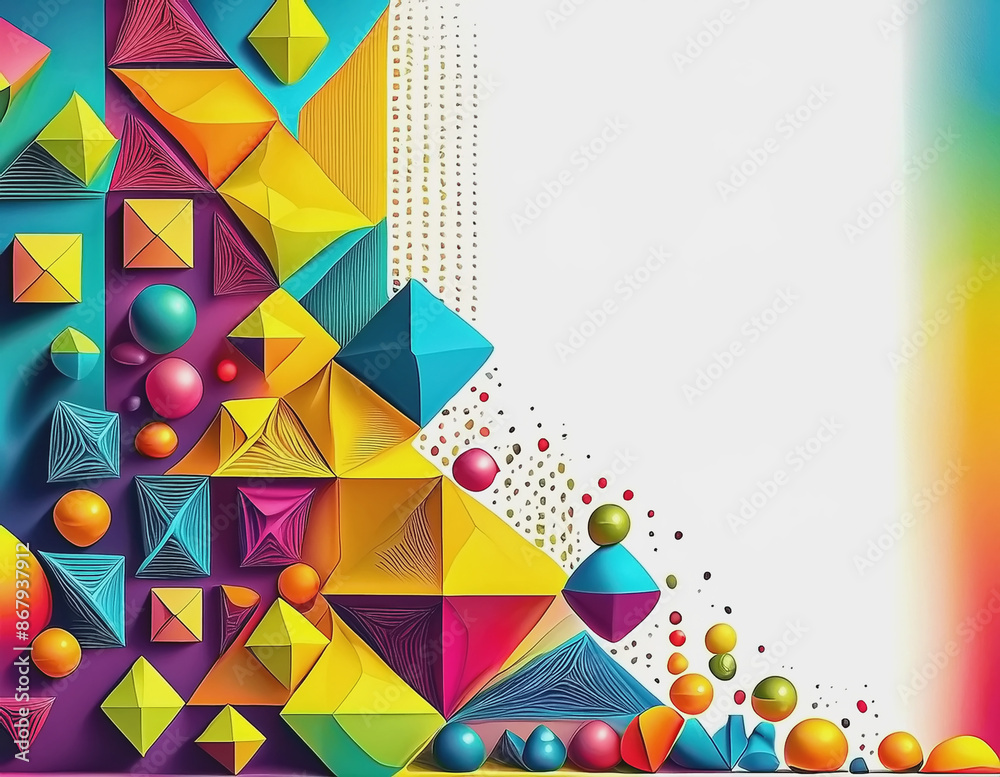 Left Border of 3D Cubes, Orbs and Pyramids in Primary Colors AI Stock ...