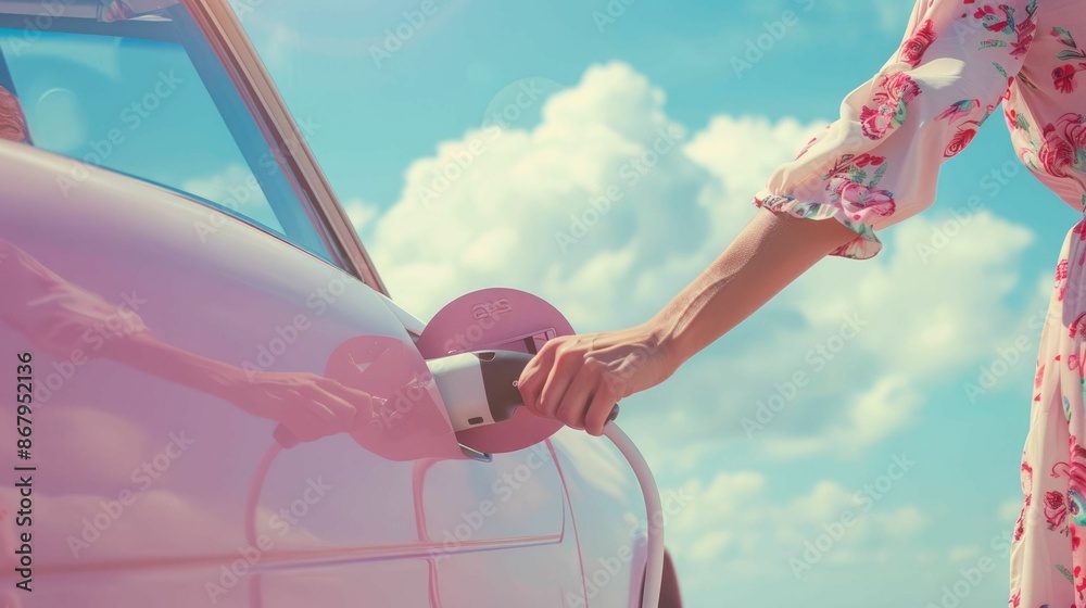 The pastel picture of the person holding the charger to charging the ...