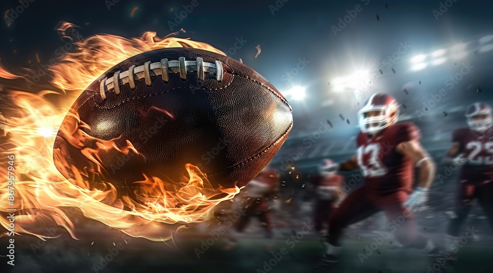 Electrifying moment: a football on fire soaring air amidst players in ...