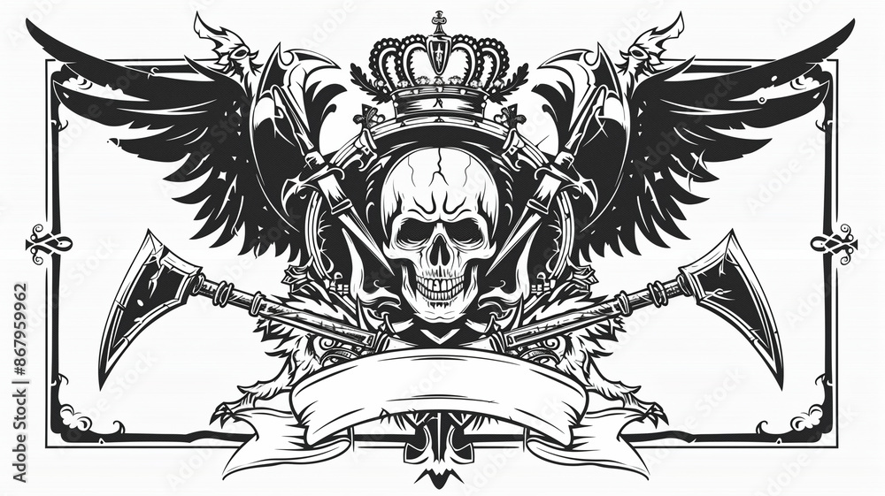 Detailed Gothic Heraldry Design with Crowned Skull and Symmetrical ...
