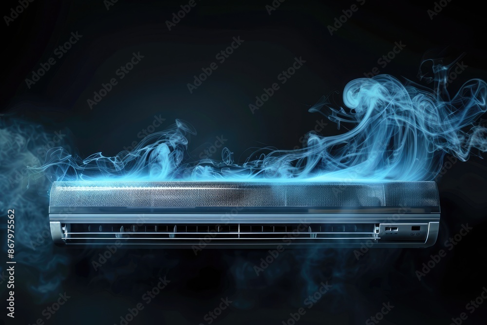 Cold air flow from conditioner isolated light effect with blue rays on ...