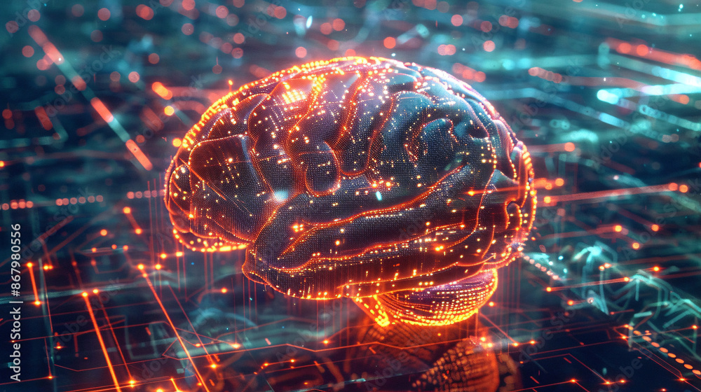 Glowing data brain with AI technology for medical deep learning Stock ...