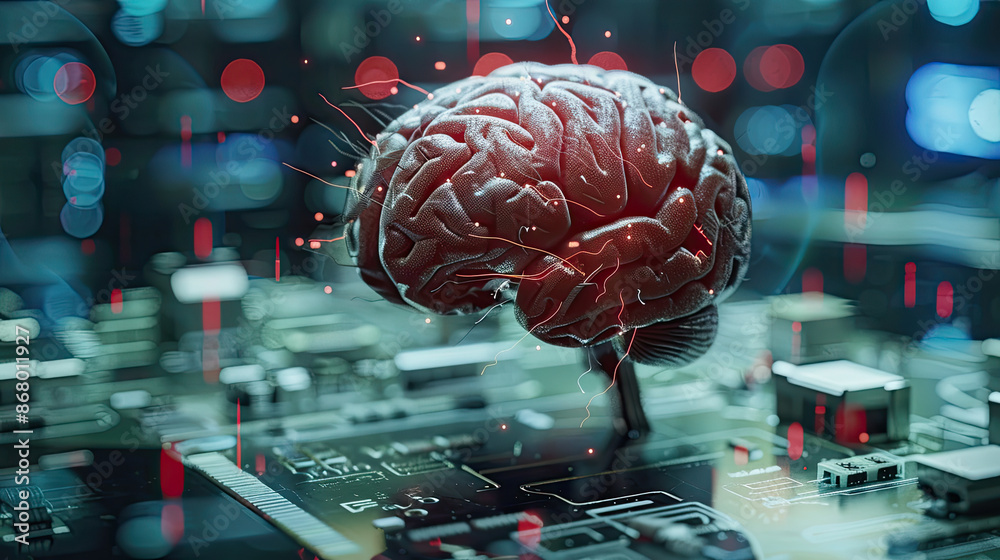 Human brain with lines and dots data. AI(Artificial Intelligence ...