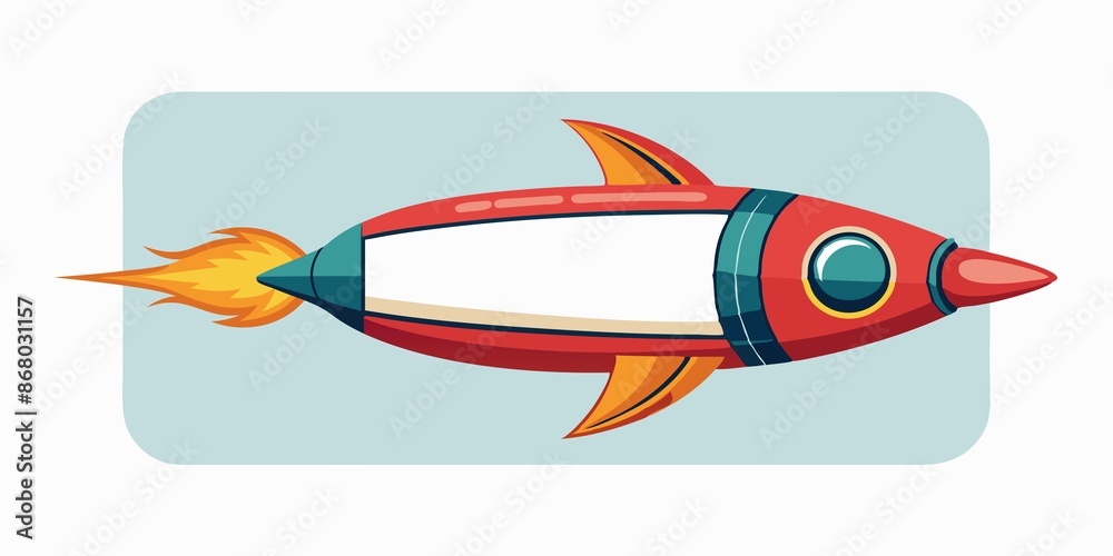 Retro-futuristic rocket ship hover above blank white canvas, ready to ...