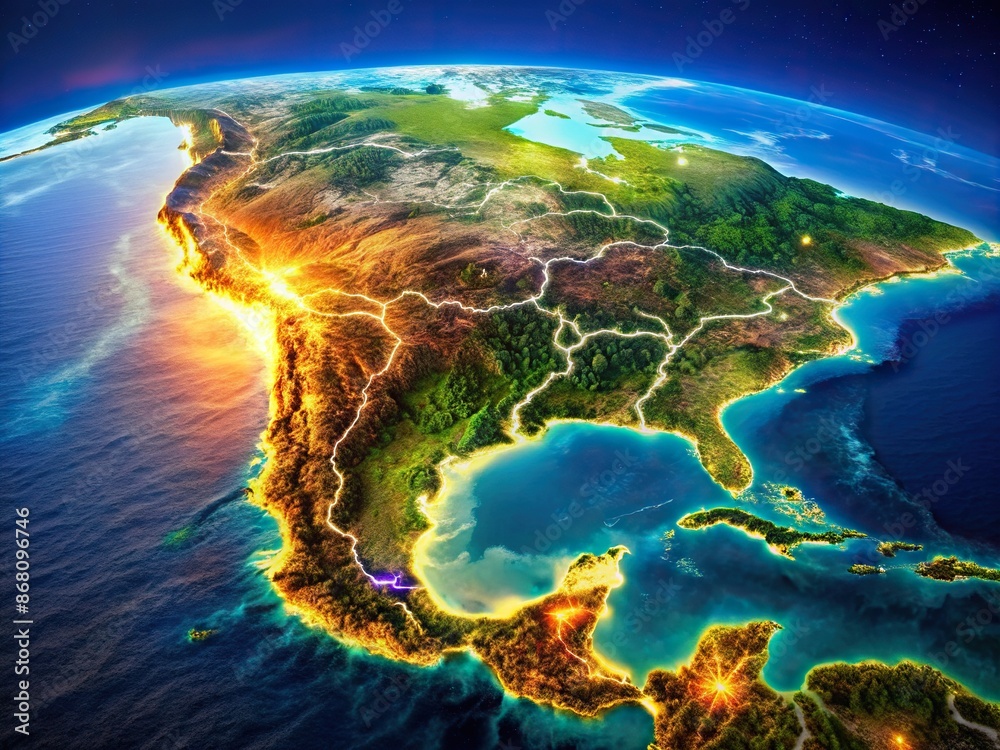 Vibrant digital map of Latin America in 4K resolution, showcasing ...
