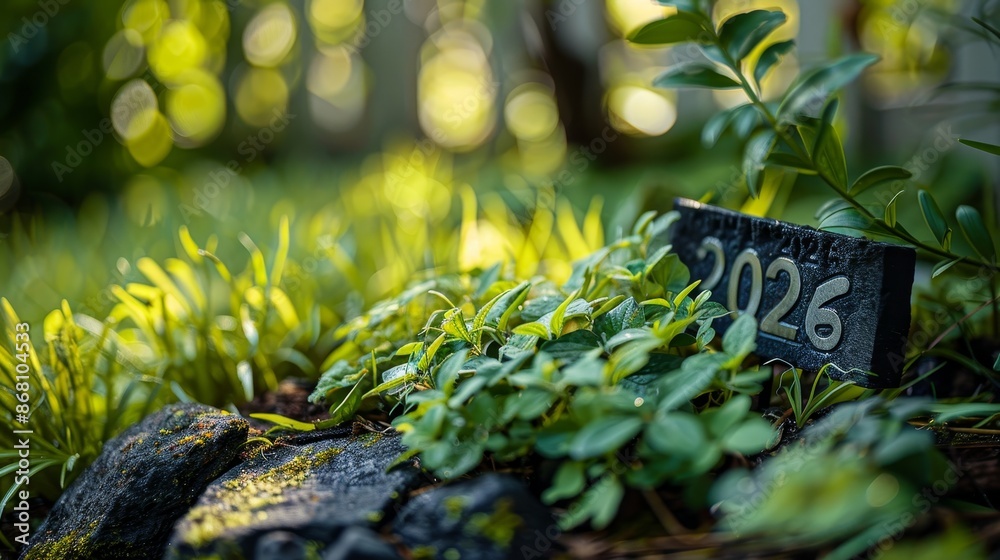 Welcome 2026, year theme design made from green grass,Good bye 2025 ...