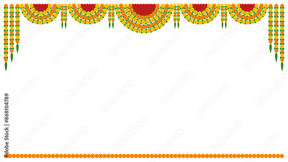 Marigold toran floral vector wedding and festival decoration, Dussehra ...