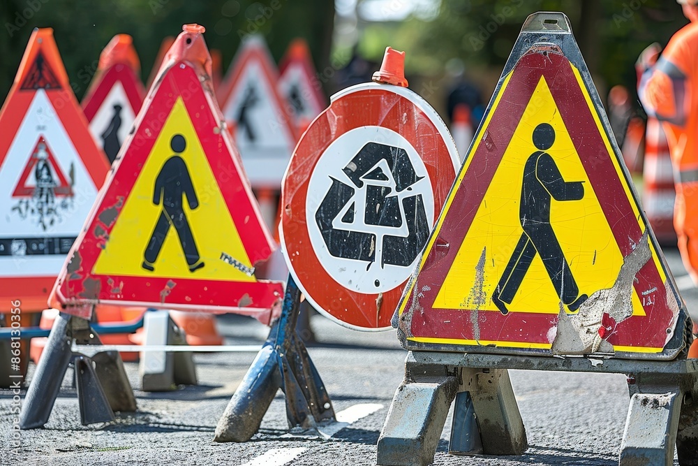 Assorted workplace prohibition signs for safety compliance and hazard ...