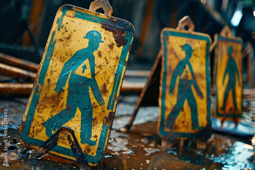 Assortment of prohibition signs for workplace safety, restricting ...